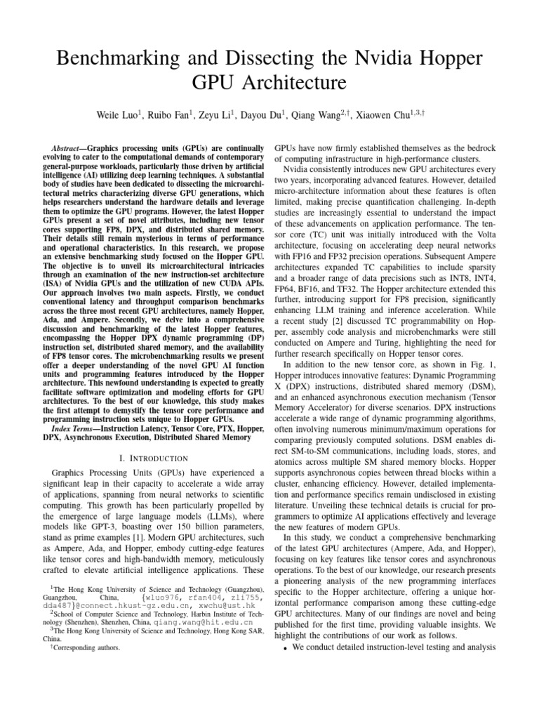 Benchmarking and Dissecting The Nvidia Hopper GPU Architecture | PDF