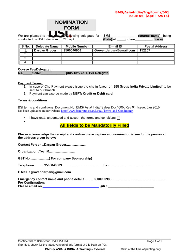 New-Training Nomination Form | PDF