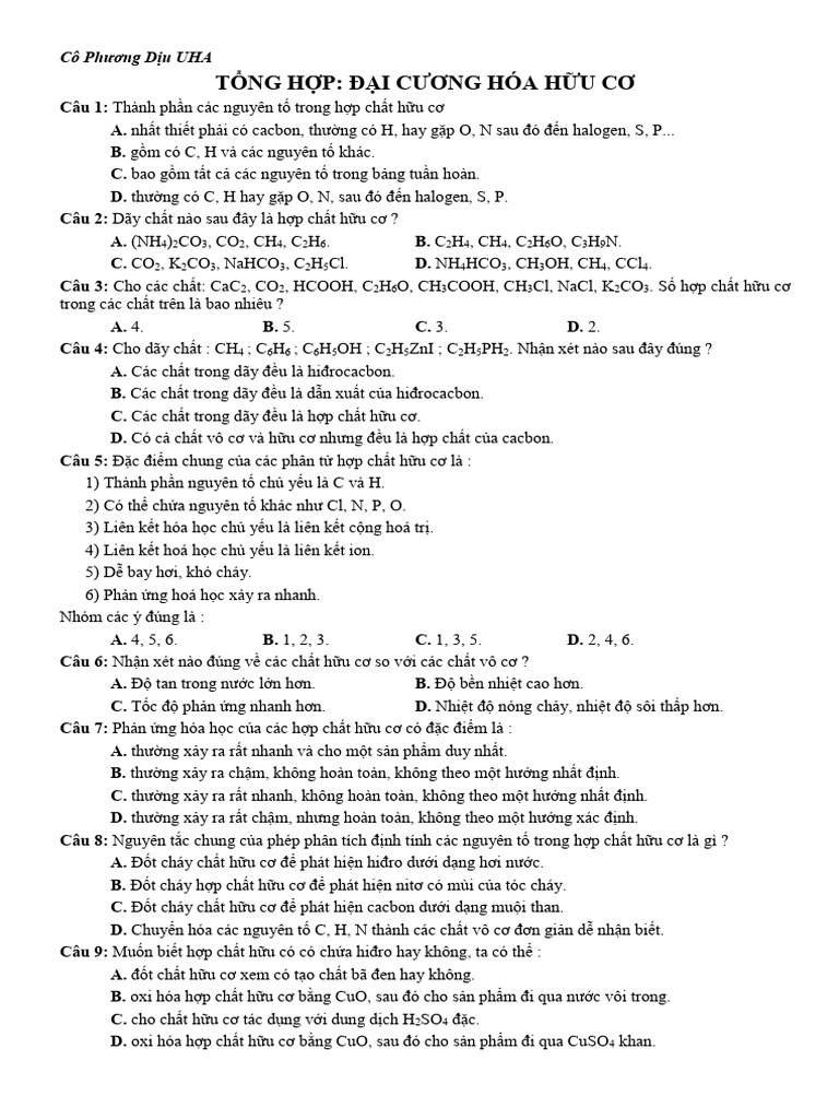 T NG H P: Đ I Cương Hóa H U Cơ: Câu 1: A. B. C. D. Câu 2: A. B. C. D. Câu 3: A. B. C. D. Câu 4 ...
