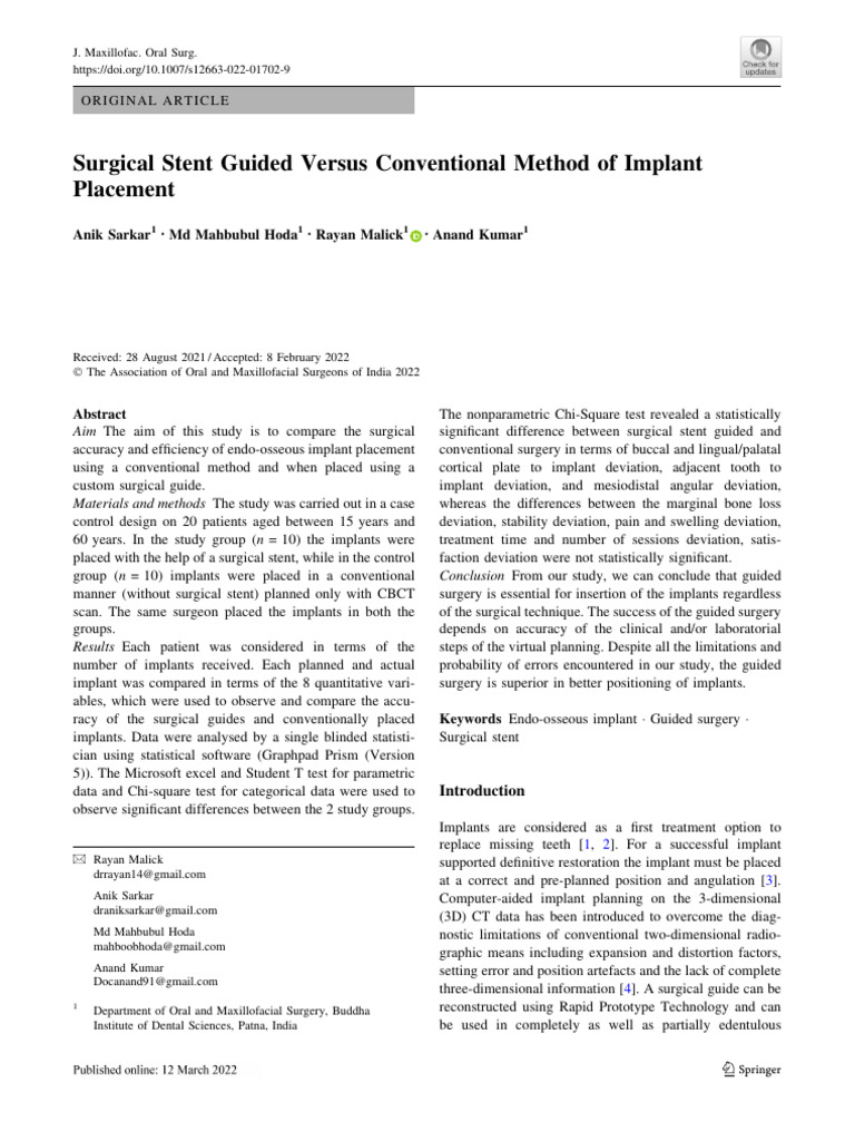 Surgical Stent Guided VS Conventional Implant | PDF