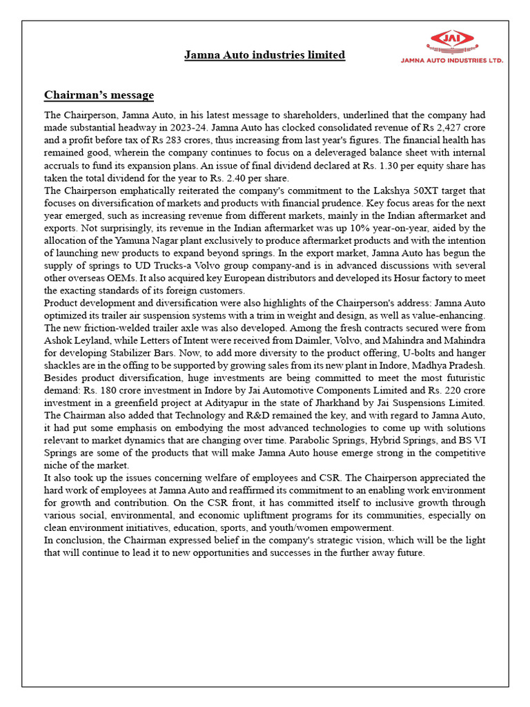 FA Jamna Auto and SML Isuzu Summary | PDF