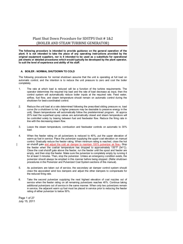 Plant Shut Down Procedure - BHELCOMM | PDF | Boiler | Hvac