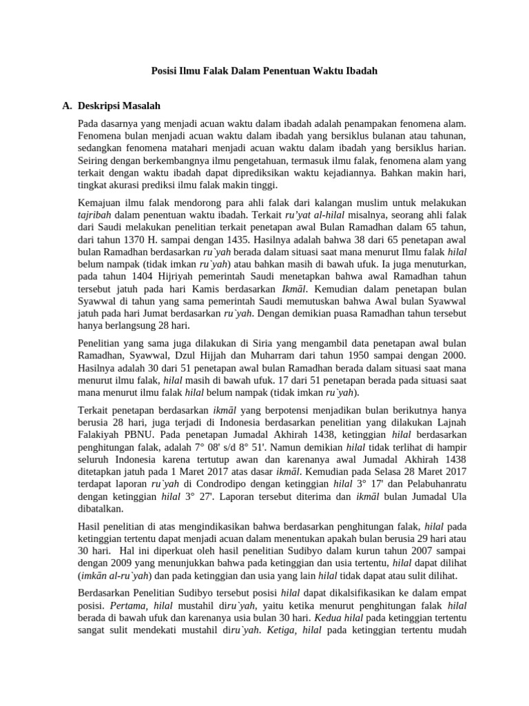 BM Waqi'iyah (3) Posisi Ilmu Falak Dalam Penentuan Waktu Ibadah | PDF