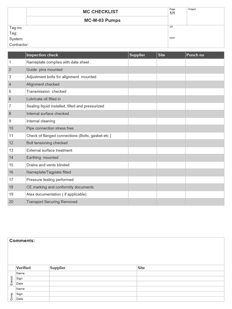MC CHECKLIST PUMP | PDF