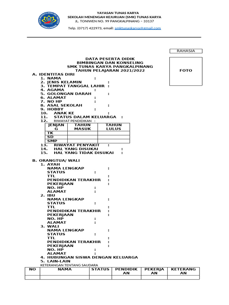 Form Data Siswa | PDF
