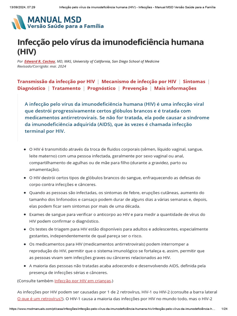 Infecção Pelo Vírus Da Imunodeficiência Humana (HIV) - Infecções ...