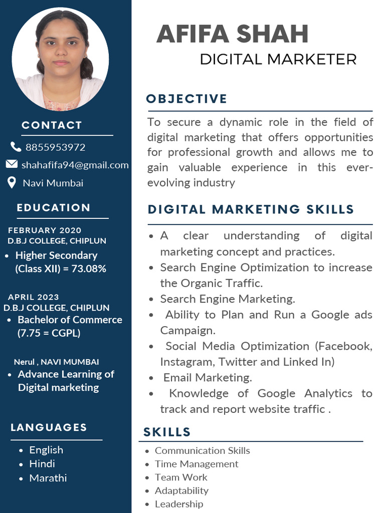 Afifa Shah Digital Marketer Resume | PDF