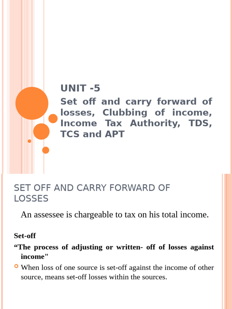 Unit-5 Income Tax - Set-Off, CI, TDS-TCS APT-1 | PDF