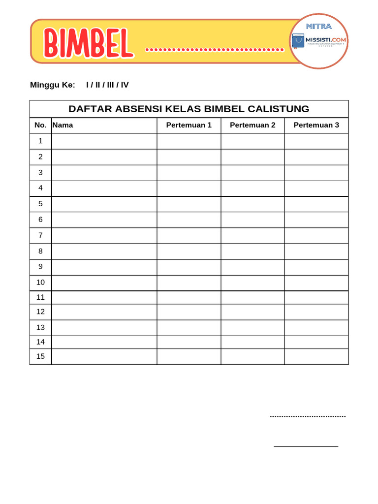 Absensi, Lembar Evaluasi Dan Form Pendaftaran Siswa | PDF