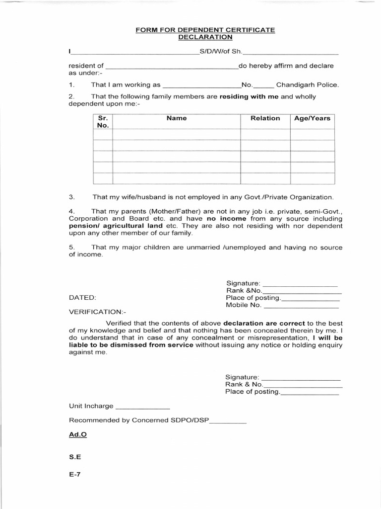 Application Form For Dependent Certificate 130315 | PDF