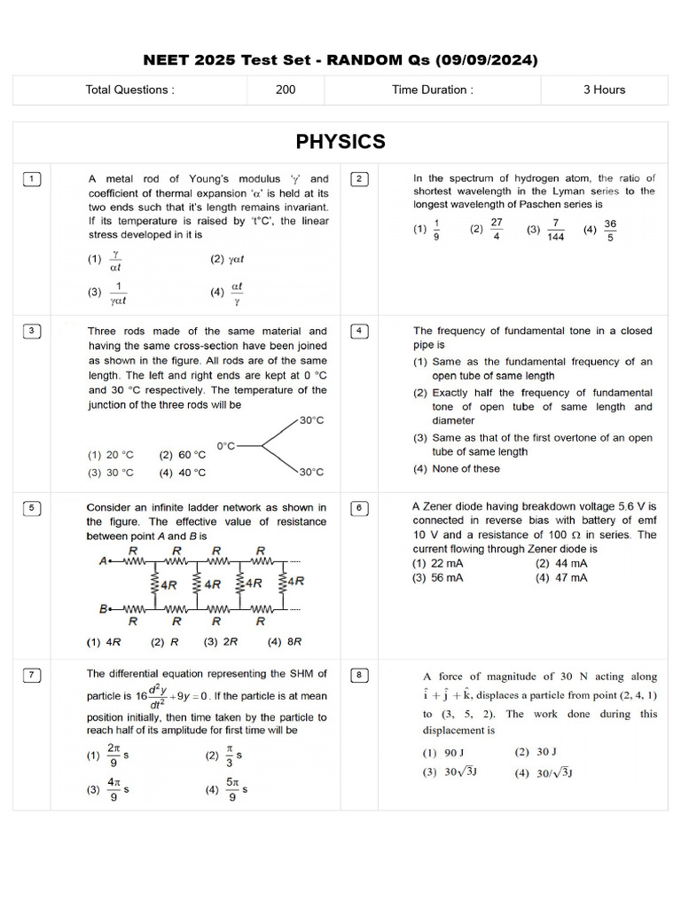NEET 2025 Random Test Questions Set | PDF | Standardized Tests ...