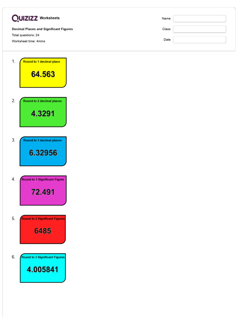 Decimal Places And Significant Figures 01 Qs PDF