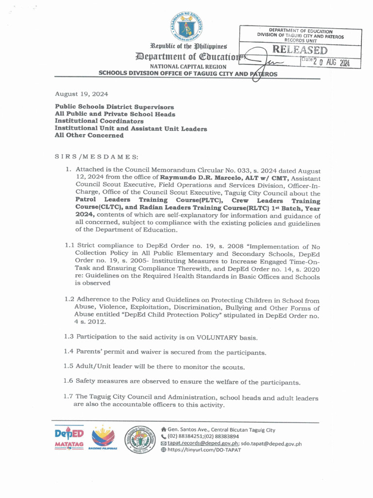 Division Letter No. 0423 PLTC, CLTC and RLTC 1ST Batch Year ...