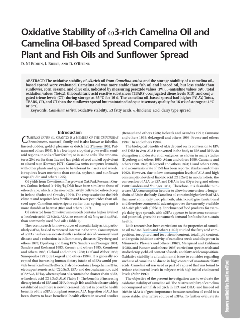 Oxidative Stability of O3-Rich Camelina Oil and Ca | PDF