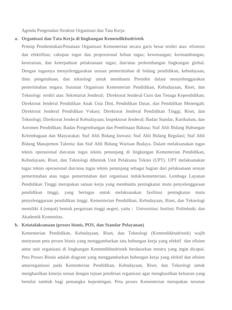 Agenda Pengenalan Struktur Organisasi Dan Tata Kerja | PDF