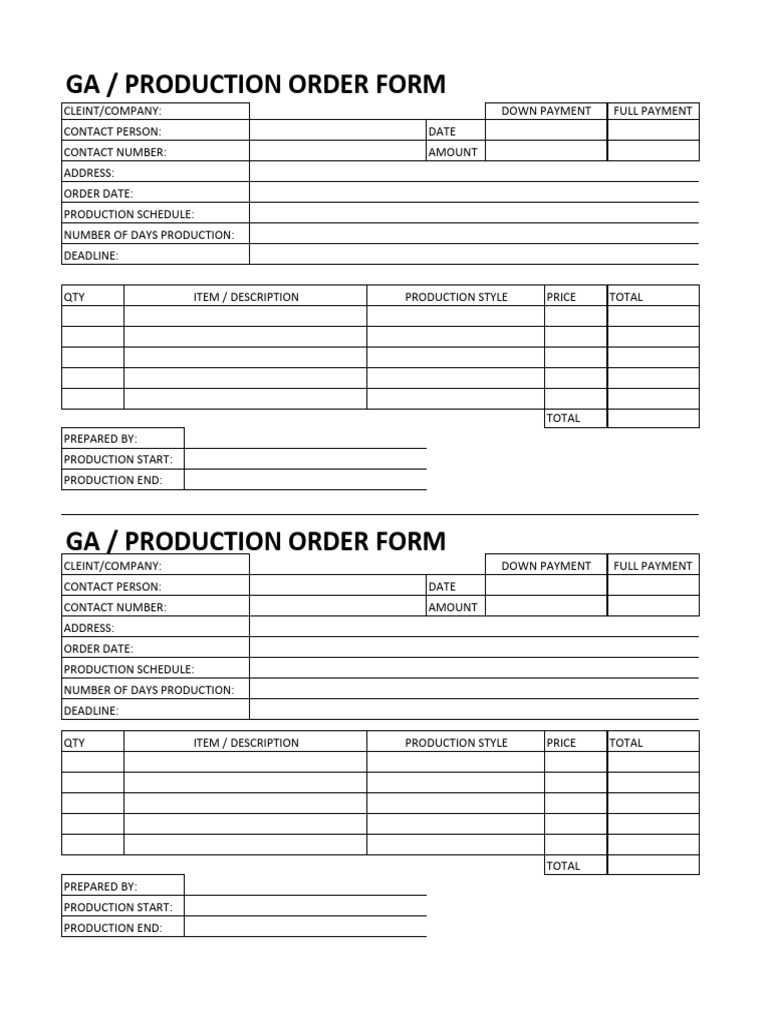 Ga Production Form | PDF