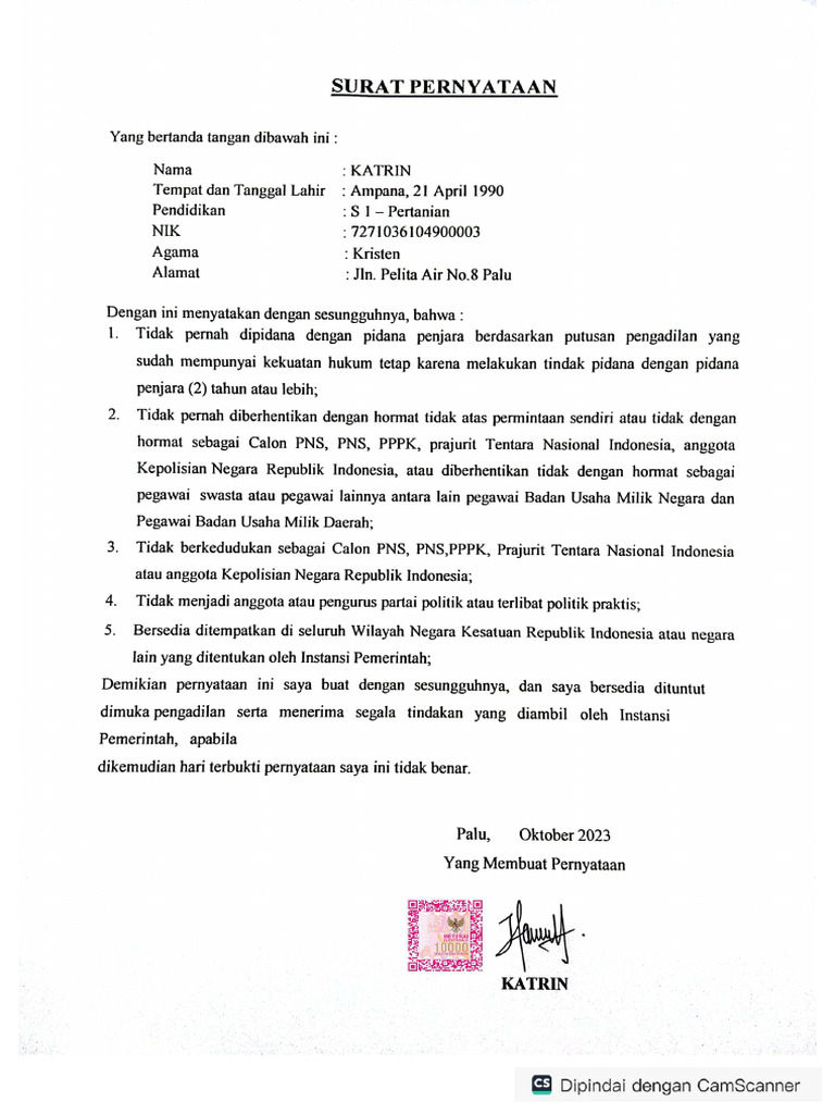 Surat Pernyataan Materai | PDF