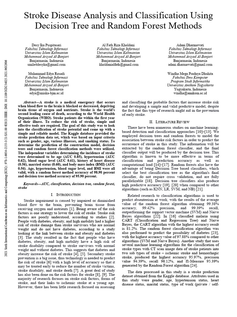 Stroke Disease Analysis and Classification Using Decision Tree and Random Forest Methods | PDF