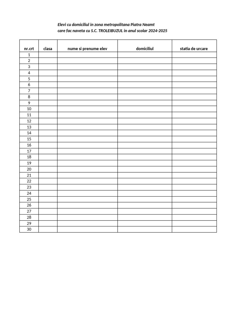 Tabel Elevi Navetisti TROLEIBUZUL An Scolar 2024-2025 | PDF