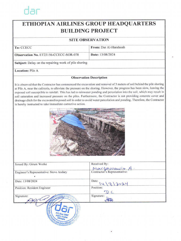 ET23156-CCECC-SOR-078 Delay On The Repairing Work of Pile Shoring | PDF