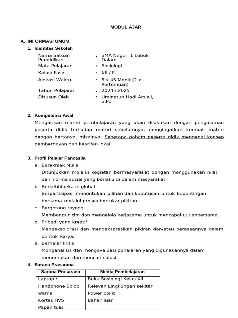 MODUL AJAR SOS XII.4 Sem 2 | PDF