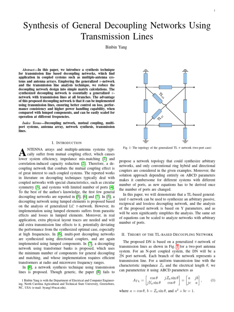 Synthesis of General Decoupling Networks Using Transmission Lines | PDF ...