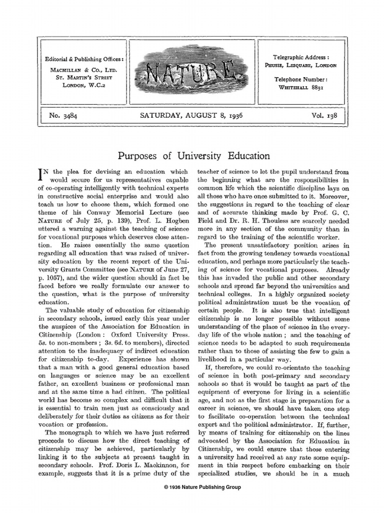 Purposes of University Education | PDF