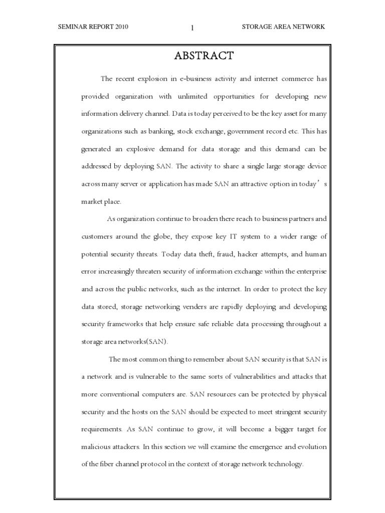 Seminar Report 2010 Storage Area Network Pdf Network Switch Computer Network