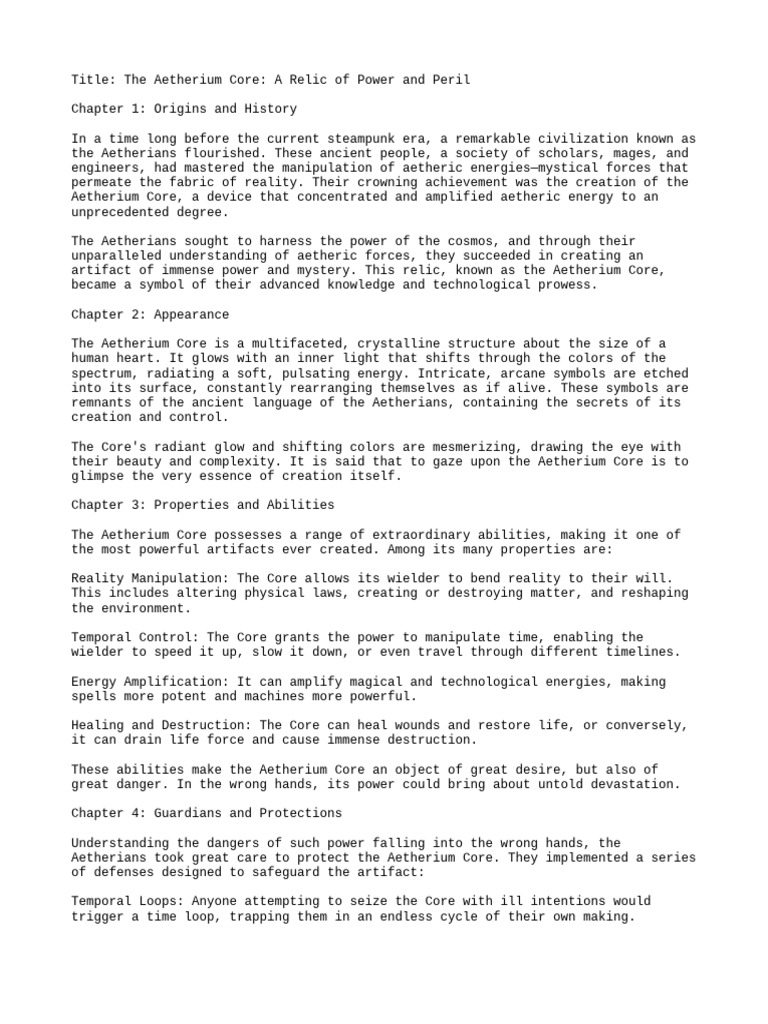 Title The Aetherium Core A Relic of | PDF