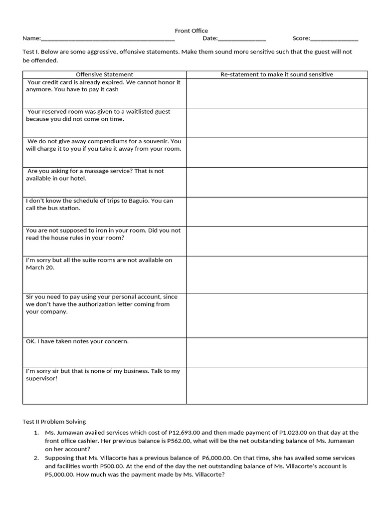 Front Office EXA | PDF