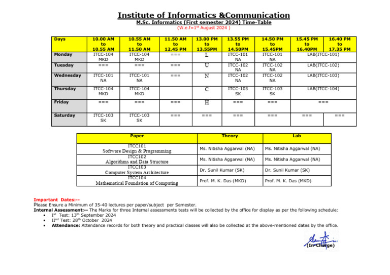Time Table 1st Sem - 2024 1 | PDF