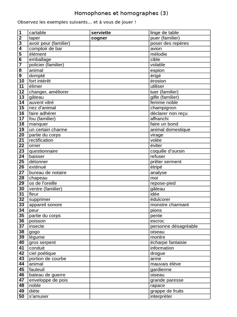Exercices 3 Homophones Et Homographes | PDF