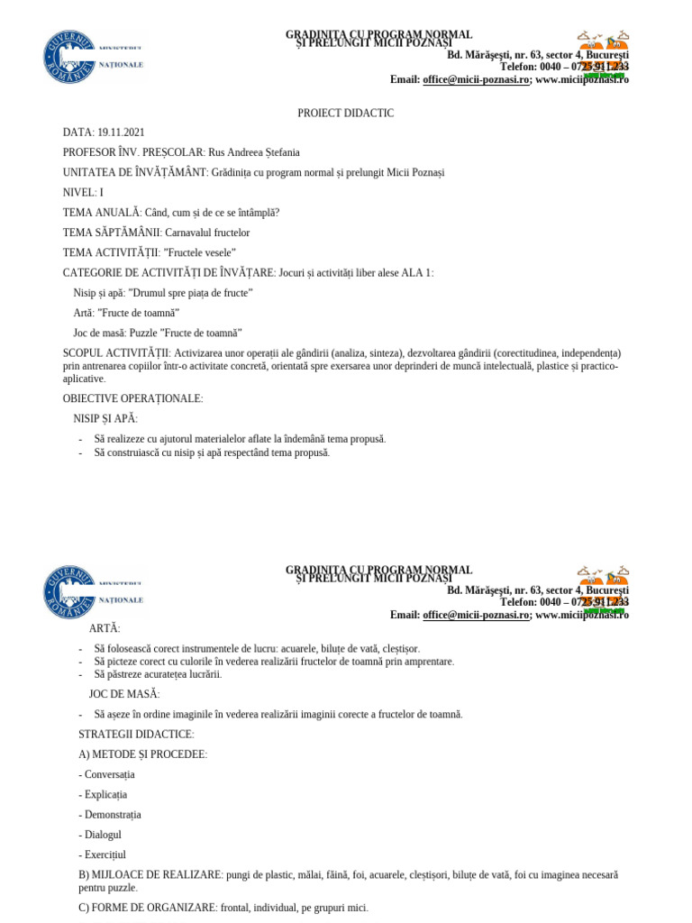 Proiect Didactic Ala 1 Definitivat | PDF
