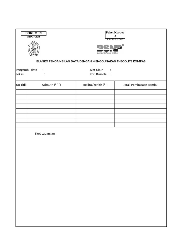 Blanko Ukuran Dan Olah Data T0 | PDF