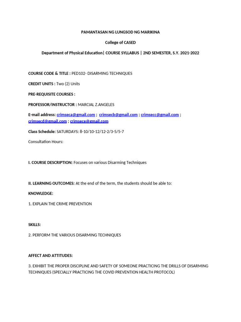 Plmar-Disarming Technique - 8TH Activity | PDF