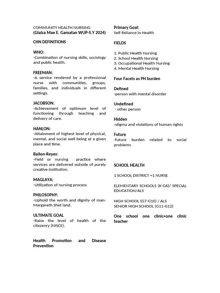 Community Health Nursing Overview | PDF | Occupational Safety And ...