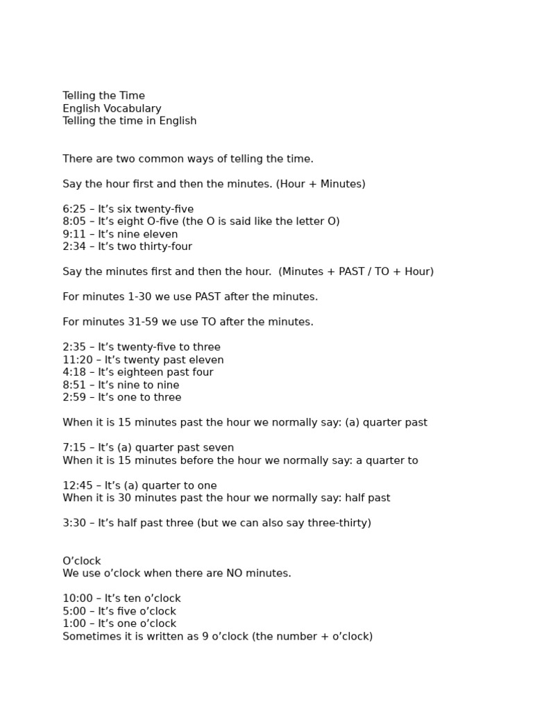 Time Vocabulary | PDF