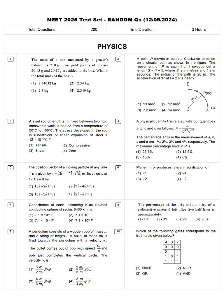NEET2025 Test Sets QAs Sol12 Sep 2024 | PDF | Standardized Tests ...