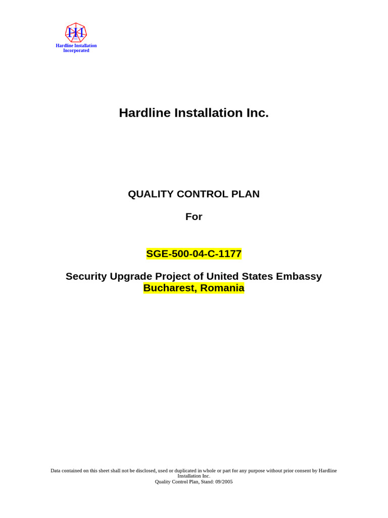 Quality Control Plan | PDF