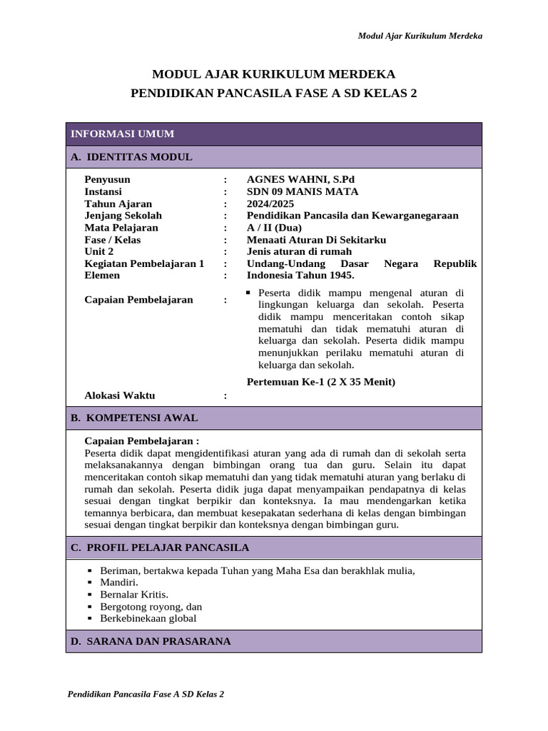 Modul Ajar PKN Kelas 2 Bab 2 | PDF