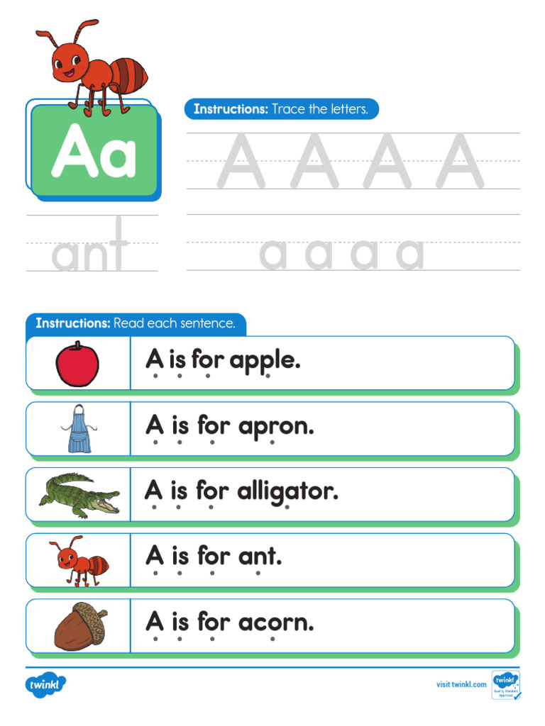 Color Letter A Fluency Sentences For ELL Alphabet Activity | PDF