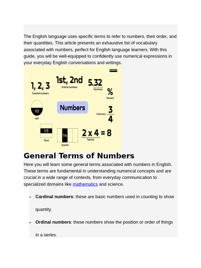 Numbers Vocab | PDF