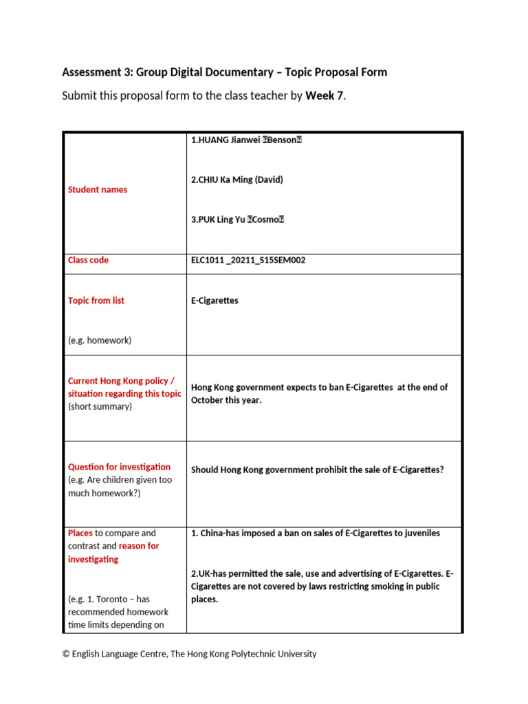 Assessment 3 Topic Proposal Form | PDF