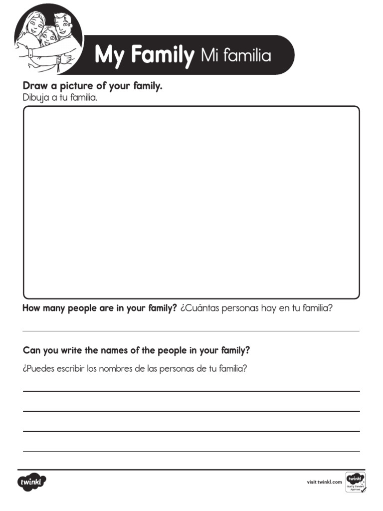 Black and White All About My Family Worksheet English Spanish | PDF