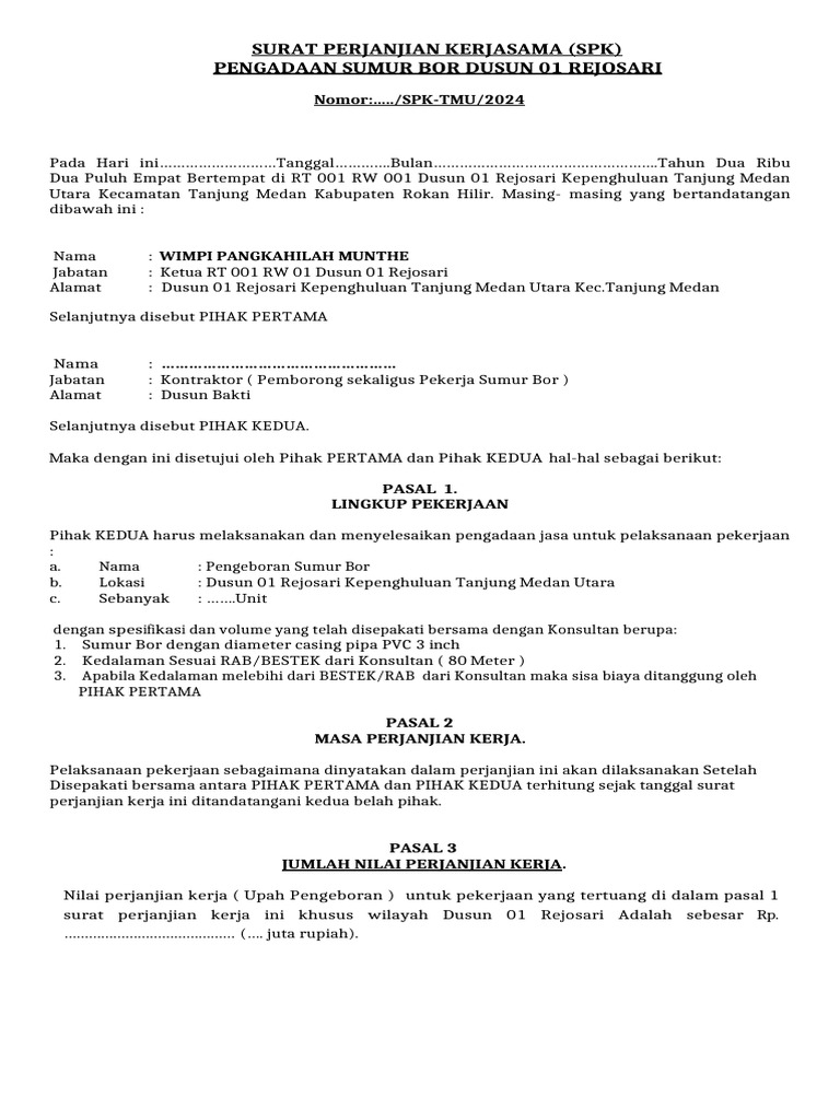 SPK Sumur Bor 2024 | PDF