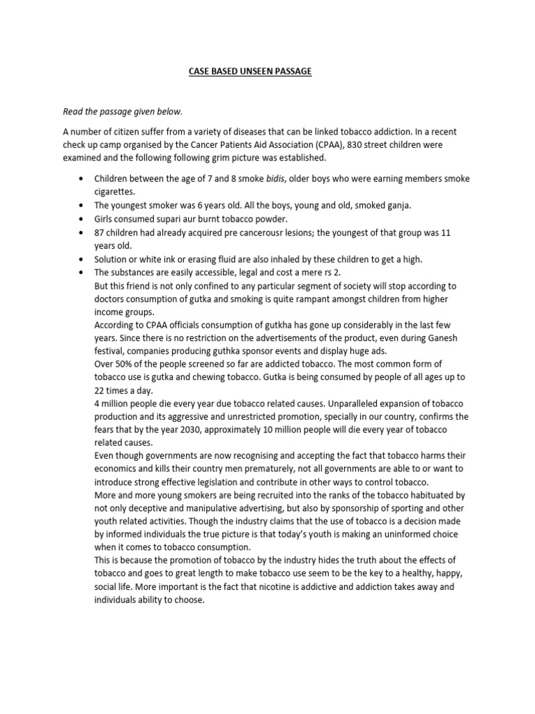 Read The Passage Given Below.: Case Based Unseen Passage | PDF