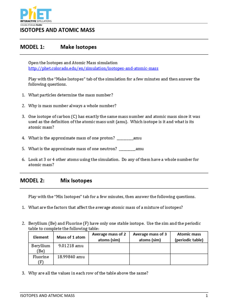 PhET Inquiry - Isotopes - Atomic-Mass - Guided-Inquiry - StudentHandout ...