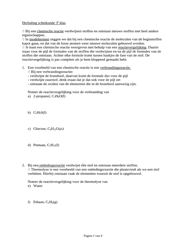 Herhaling Scheikunde 3e Klas | PDF