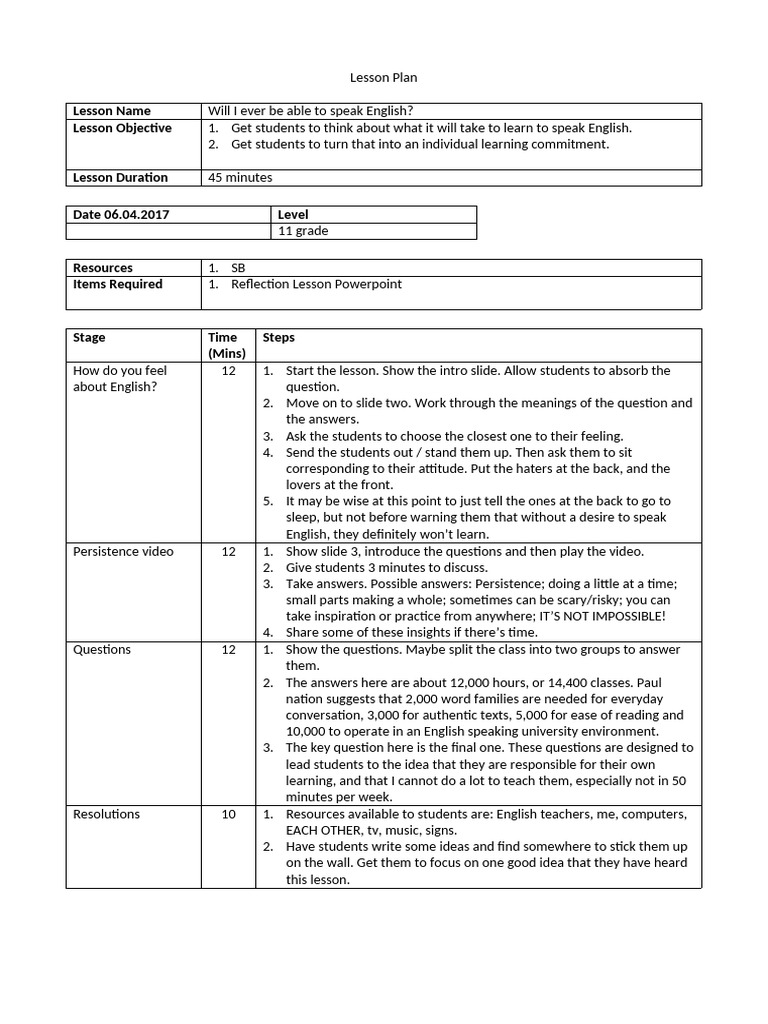 Lesson Plan Reflection Lesson | PDF