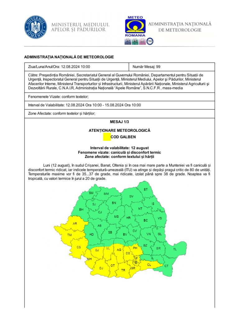 ANM Avertizare Generala T0 240812095920 | PDF